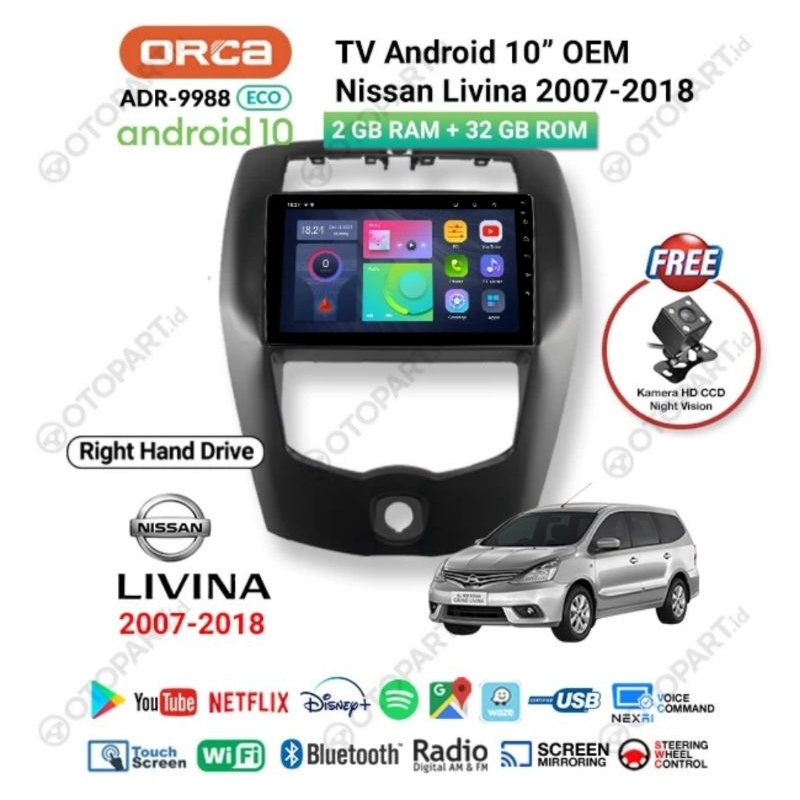 Jual Head Unit Android LIVINA Android 10" ORCA NFC RAM 2/64GB Soket ...