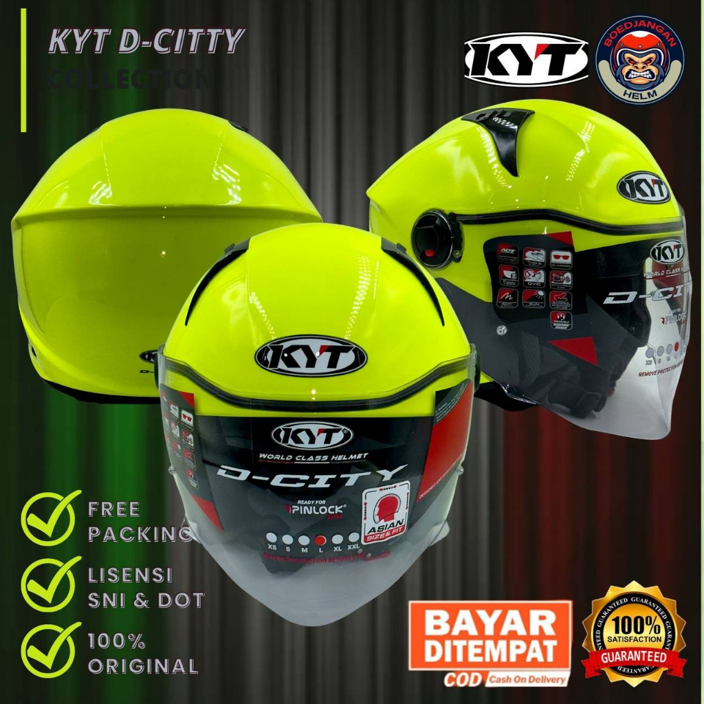 Jual KYT HELM D CITY OVERTECTH YELLOW FLOU- KYT HALF FACE - DOUBLE ...