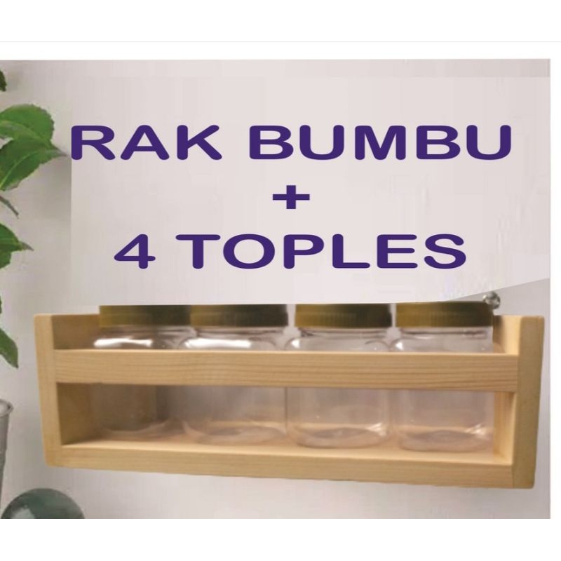 Jual Rak plus 4 toples bumbu dapur minimalis gantung tempel dinding kayu jati Belanda serbaguna ...