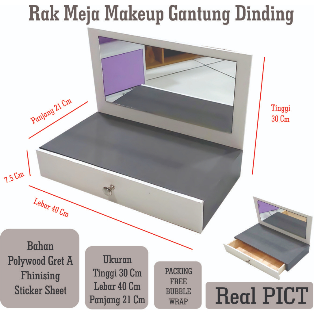 Jual Rak Meja Makeup Gantung Dinding Ukuran 40 x 30 x 21 Cm | Shopee ...