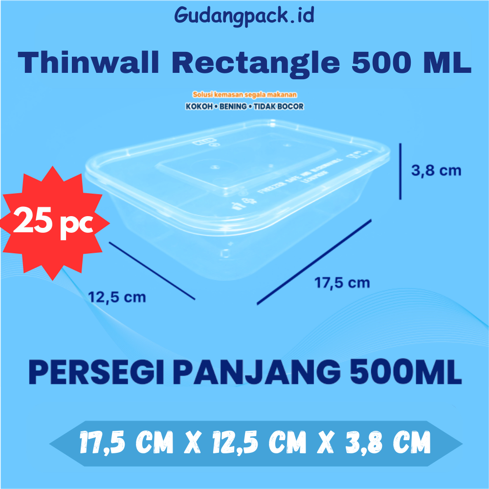 Jual Thinwall Rectangle 500ML 25pc / Thinwal Kotak Makan Plastik ...