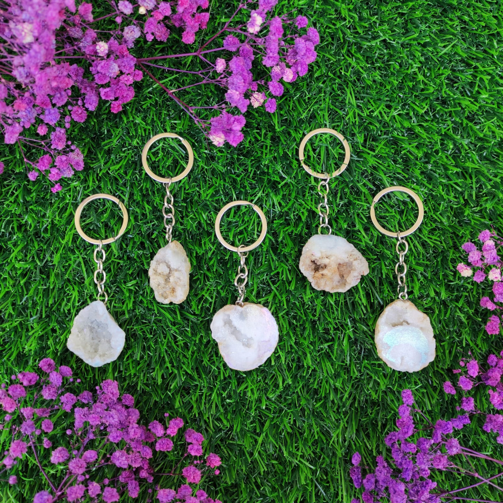 Jual Angel Aura Geode Keychain Natural Healing Crystal Stone For Energy ...