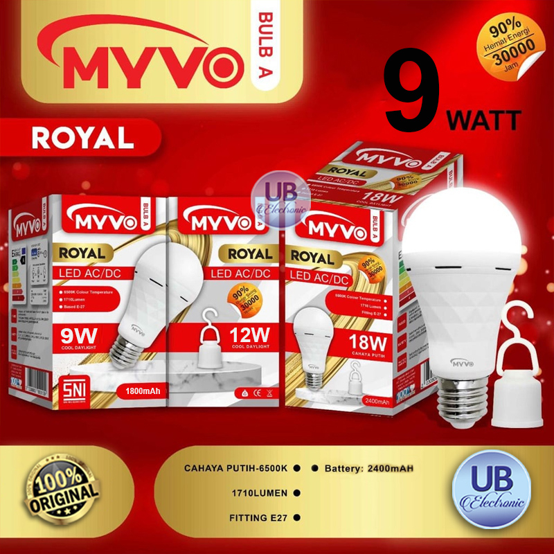 Jual LED Myvo Royal Bohlam Darurat Emergency LED CAS 9 12 18 Watt ...