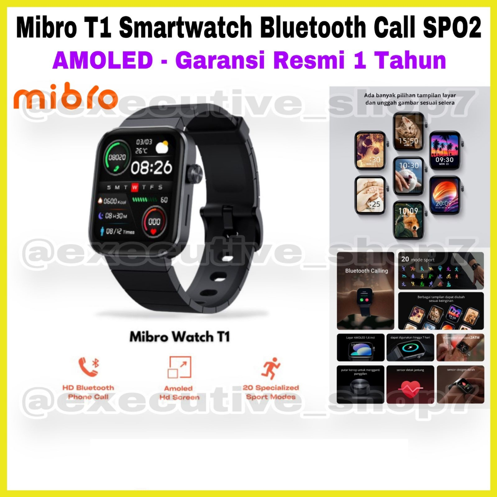 Jual Mibro T1 Smartwatch Bluetooth Call SP02 AMOLED - Garansi Resmi 1 Tahun | Shopee Indonesia