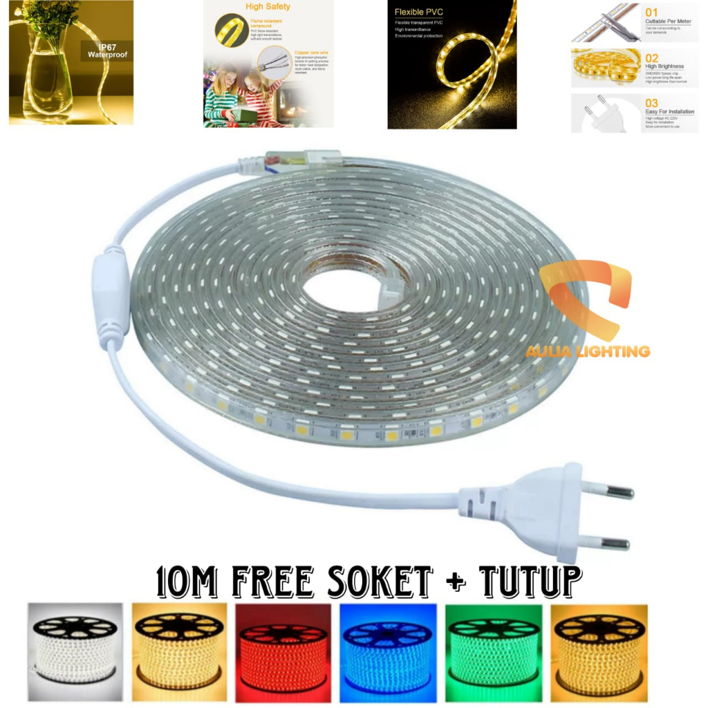 Jual LAMPU LED STRIP 220V SELANG 5050 SOKET 10M UNGU PINK BIRU ICE ...