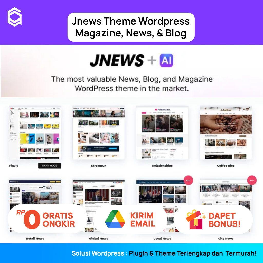 Jual Jnews Theme Wordpress premium unlimited domain + Bonus | Shopee Indonesia