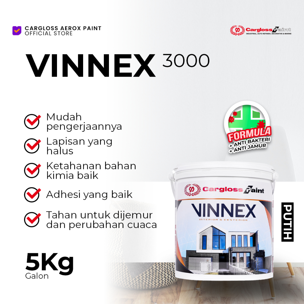 Jual Cargloss Cat Tembok Vinnex 3000 Eksterior 5 kg - White | Shopee ...
