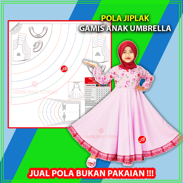 Jual Pola Jiplak Gamis Anak Umbrella umur 2 sampai 12 tahun JIP003 | Shopee Indonesia