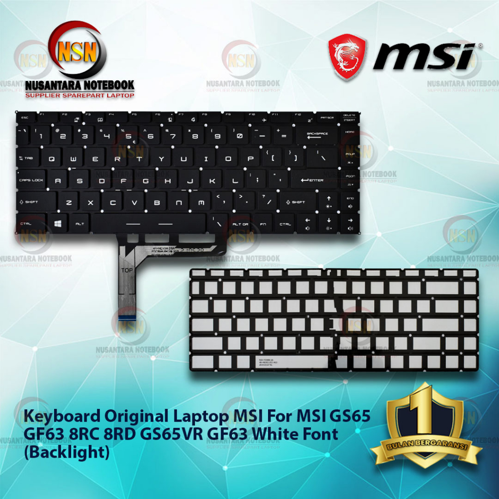 Jual Keyboard Original Laptop MSI GS65 GF63 GS65VR White Font Backlight ...