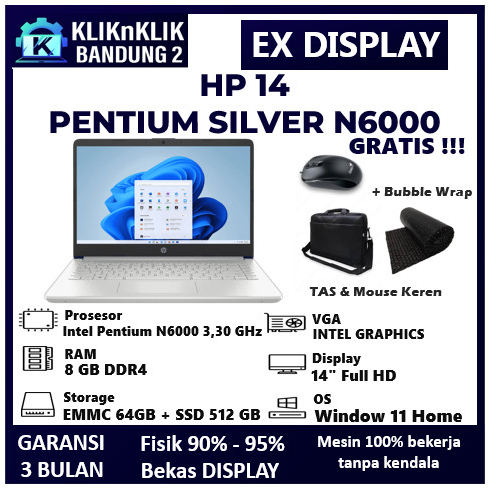 Jual LAPTOP KERJA HP 14 INTEL PENTIUM SILVER RAM 8GB SSD 512GB LIKE NEW ...