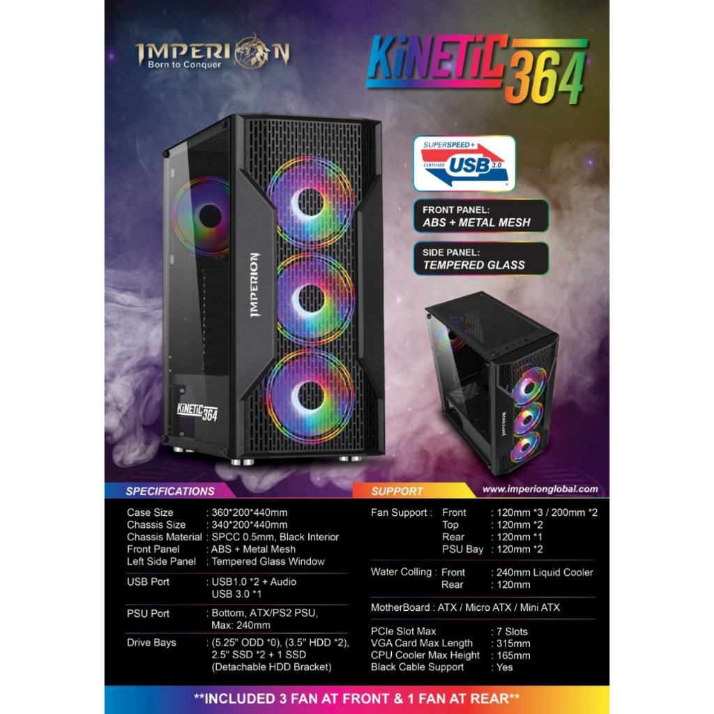 Jual Casing komputer gaming imperion free 4 fan rgb kinetic 364 - pc case | Shopee Indonesia