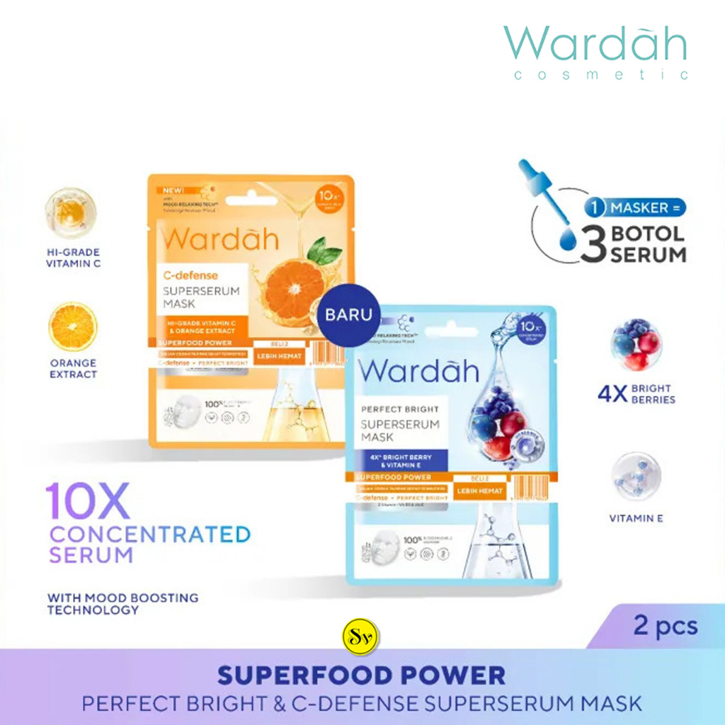 Jual Wardah SuperSerum Mask x2 – C-defense & Perfect Bright 2x20 ml ...