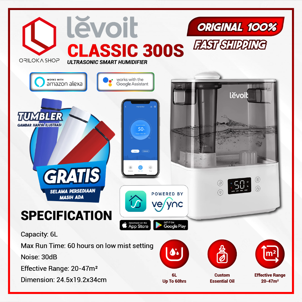 Jual Levoit Classic 300S Smart Ultrasonic Cool Mist Humidifier - Resmi ...