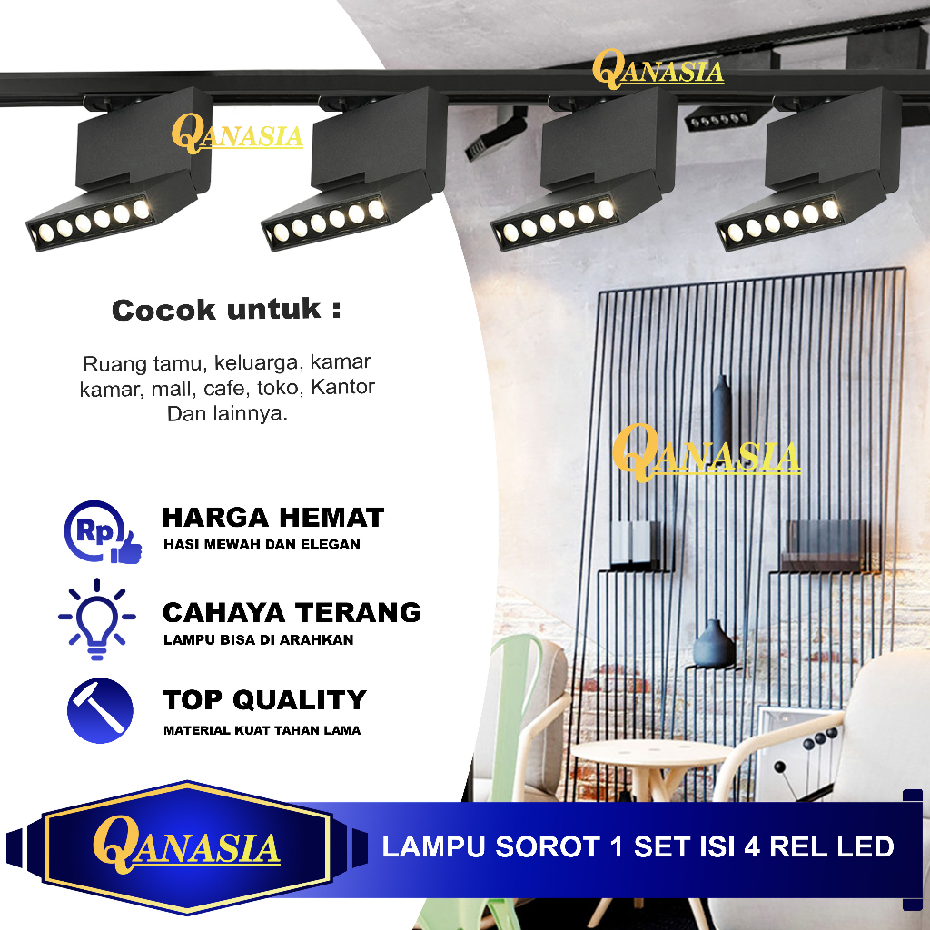 Jual Paket Lampu Sorot Rel isi 4 Spotlight LED Reel Track Light Rell ...