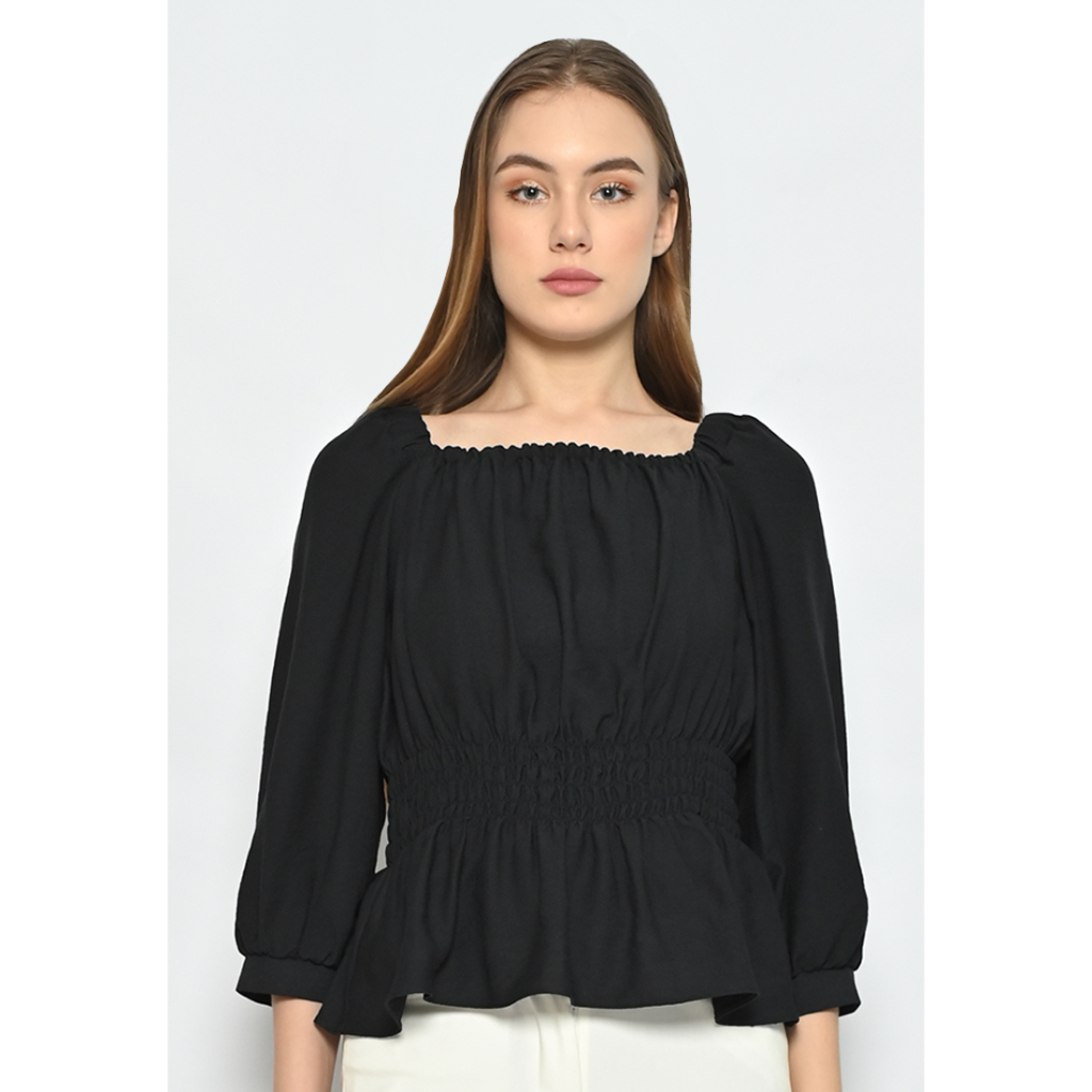 Jual L^More Top Sabrina With Waist Rubber - 188E Black | Shopee Indonesia