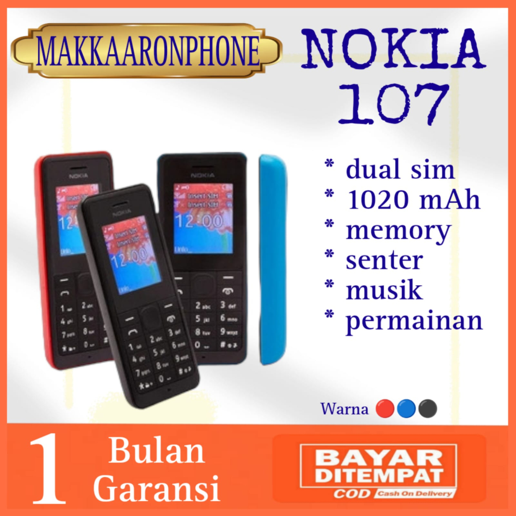 Jual HANDPHONE NOKIA 107 VARIASI WARNA BIRU | Shopee Indonesia