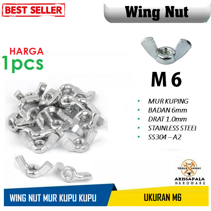Jual MUR KUPING M6 WING NUT KUPU KUPU PUTIH MURAH / MUR KUPU M6 PUTIH ...