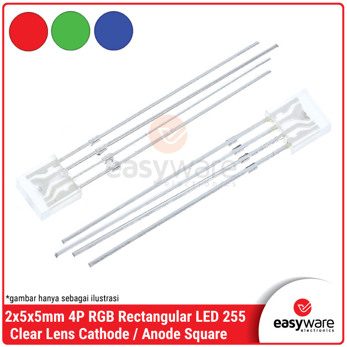 Jual LED 2x5x5mm Square RGB 4 Pin Anode Cathode Rectangular LED 255 4P ...