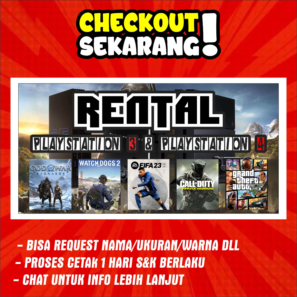 Jual Spanduk/Banner/Backdrop Rental Ps Playstation Ukuran 200 x 100 ...