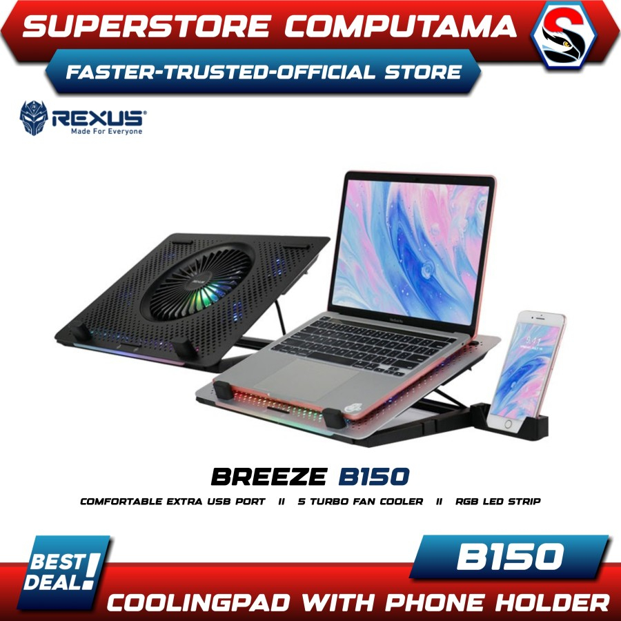 Jual Rexus Breeze B150 / B-150 Cooling Pad / Coolingpad 5 Fan With RGB ...
