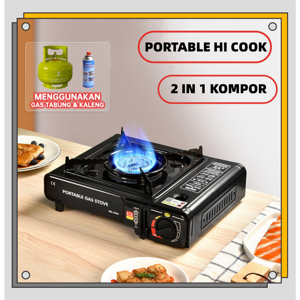 Jual KOMPOR PORTABLE 2 IN 1 /PAKET GAS PORTABLE HI COOK / TOKAI (1 ...