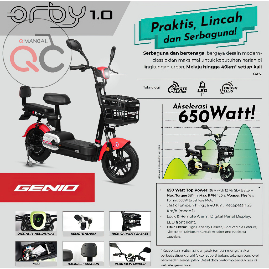 Jual Sepeda Motor Listrik GENIO ORBY 1.0 Electric E-Bike 350 Watt Brushless | Shopee Indonesia