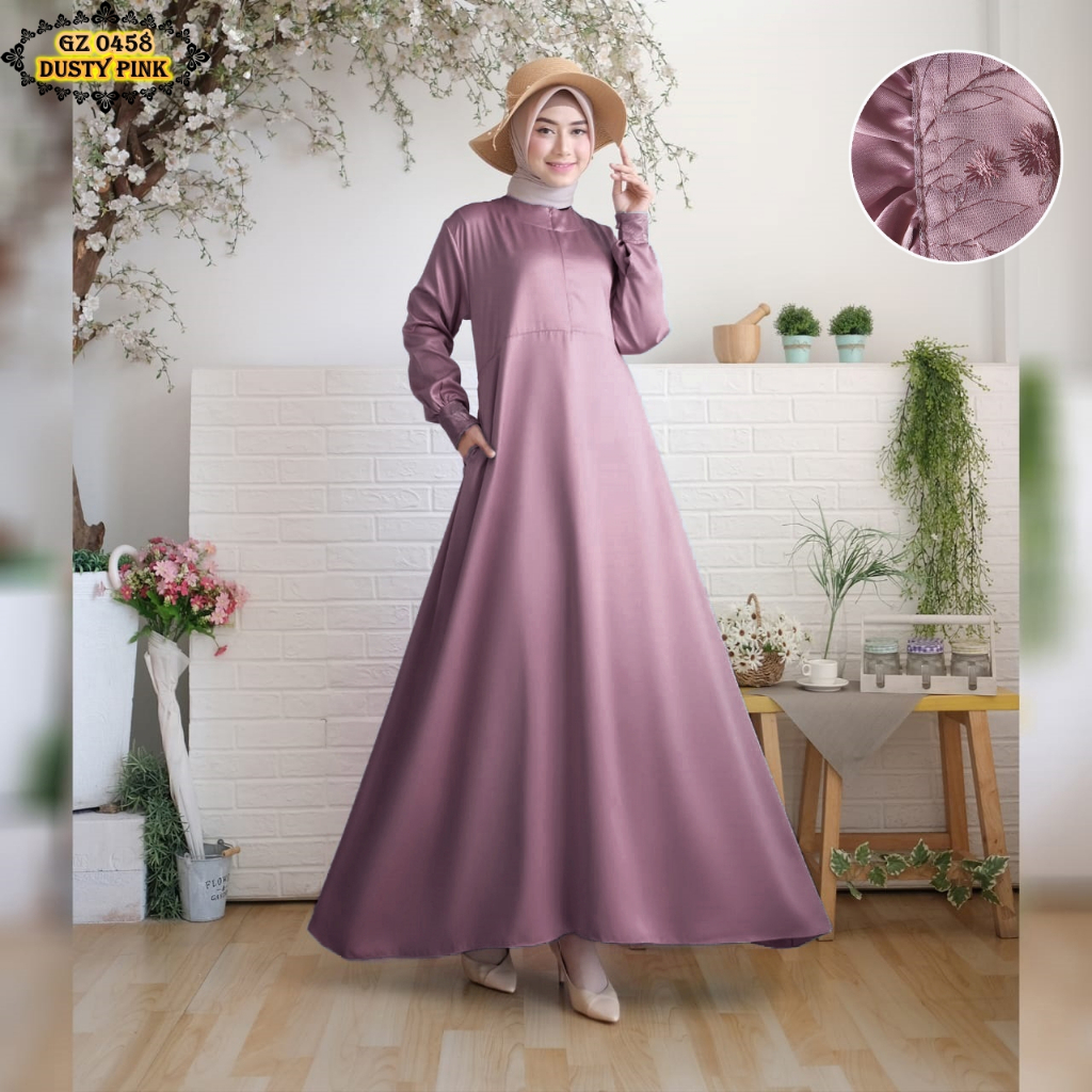 Jual Gamis Polos Satin Velvet Dustypink GZ0458/ Gamis Polos Brukat ...
