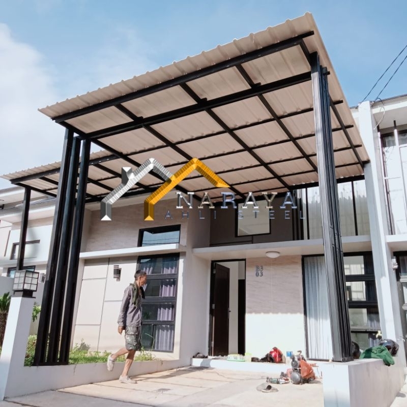 Jual kanopi baja ringan atap Alderon RS tiang double + CAT rangka ...