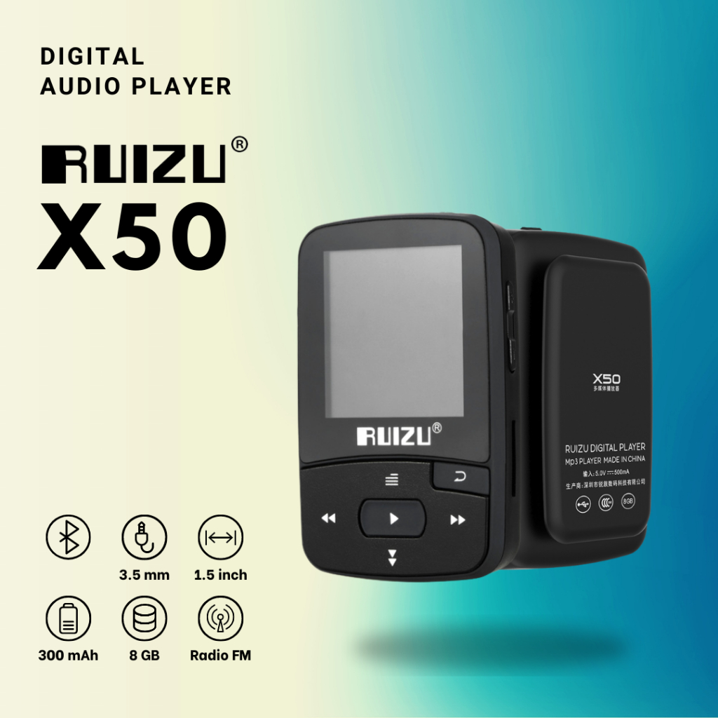 Jual Ruizu X50 Sport Bluetooth HiFi DAP Digital Audio Player MP3 Player ...
