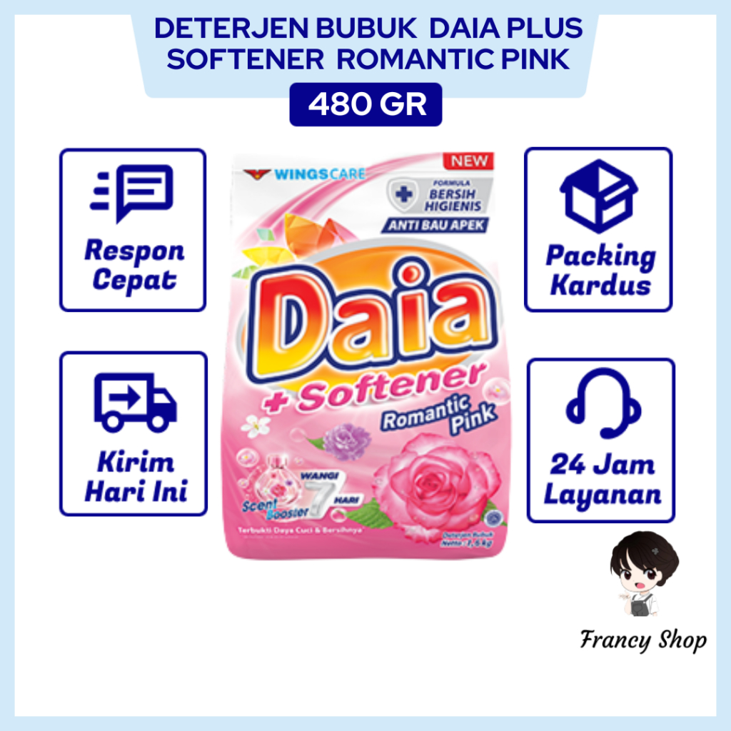 Jual Daia + Softener Romantic Pink Deterjen Bubuk 480 gr | Shopee Indonesia