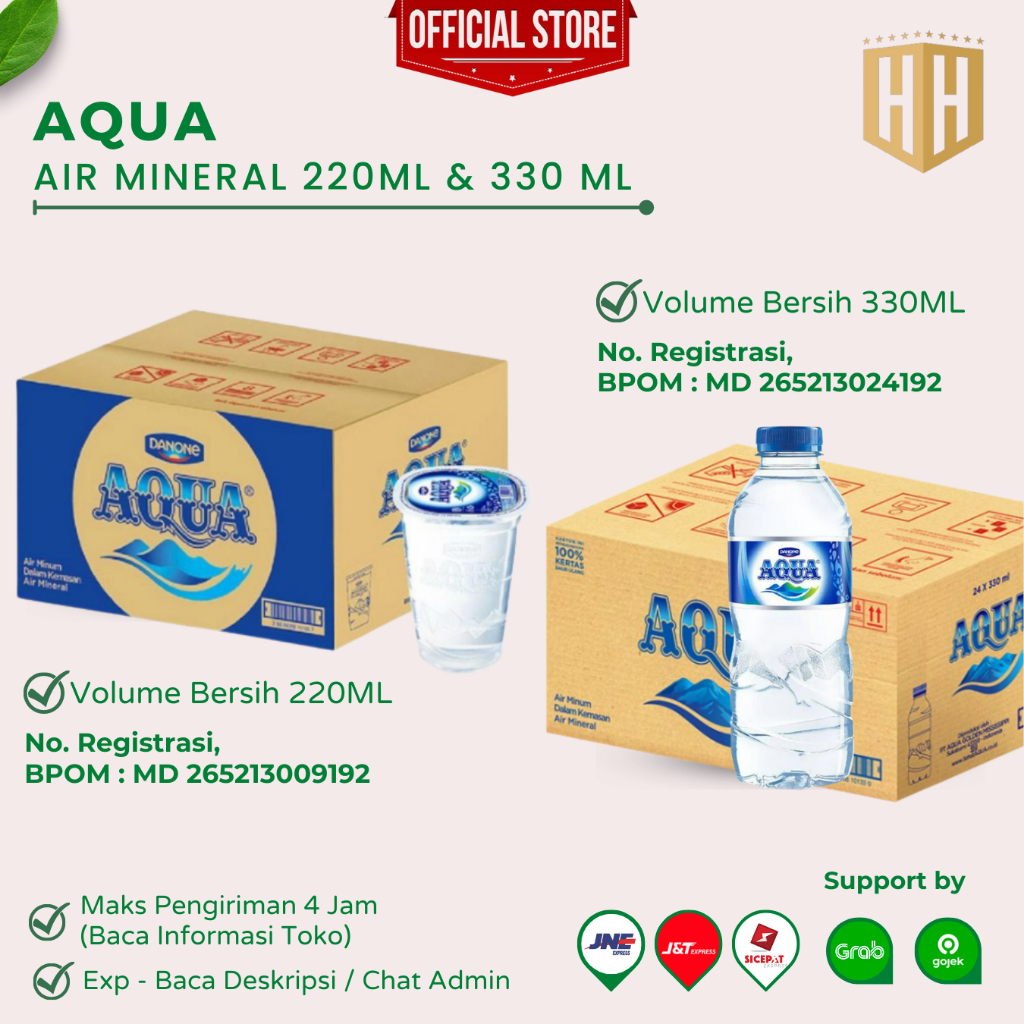 Jual AQUA 220ML & AQUA 330ML , Minuman Air Mineral Aqua Cup Gelas 220ml dan Aqua Botol 330ml Per ...