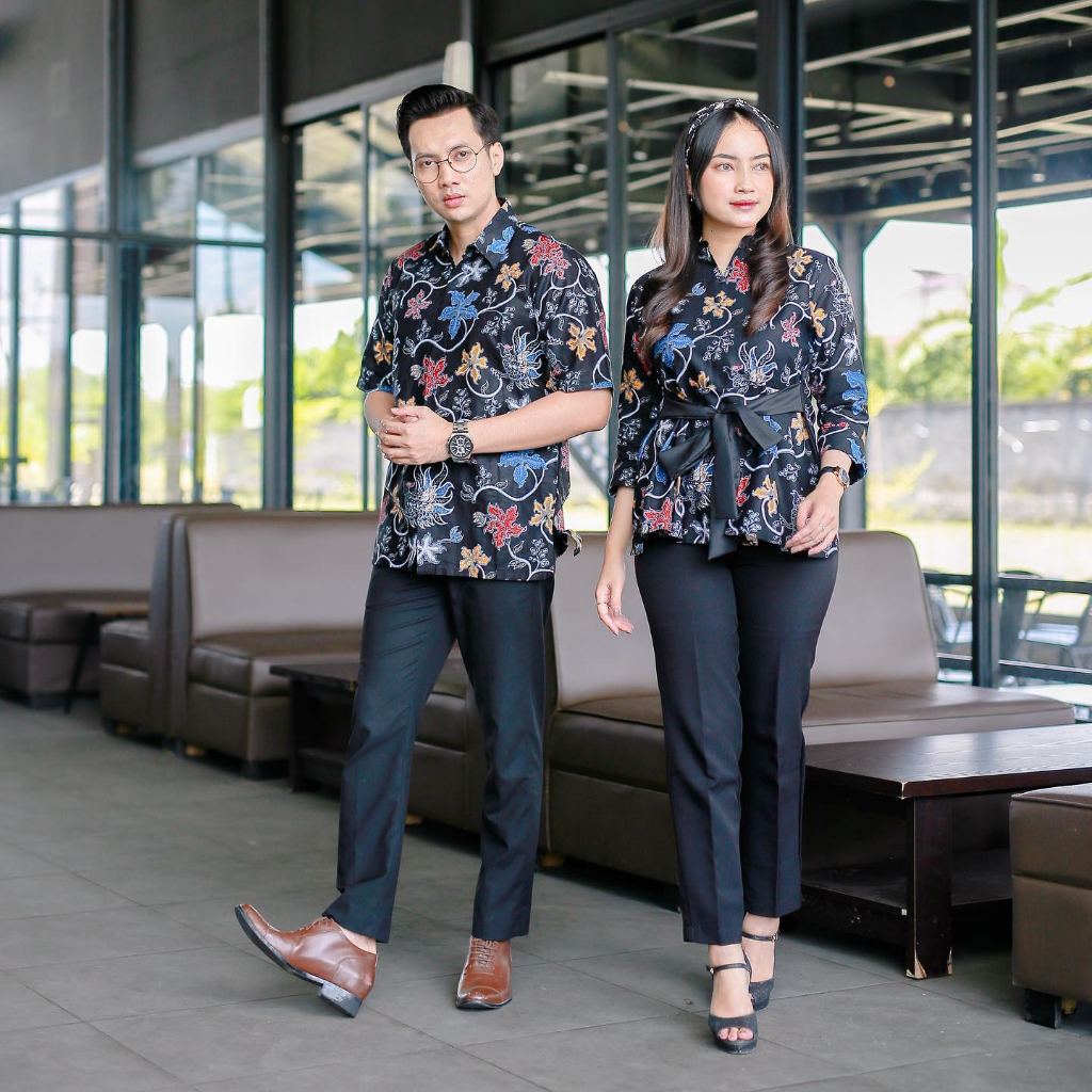 Jual Benang Raja Batik Couple Pria Wanita katun Motif Merak Daun ...