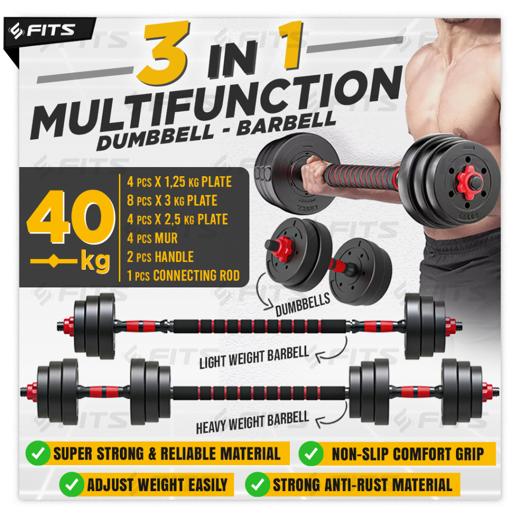 Jual SFIDN FITS 3 IN 1 Adjustable 40kg Dumbell Barbel Dumbbell Barbell Set | Shopee Indonesia