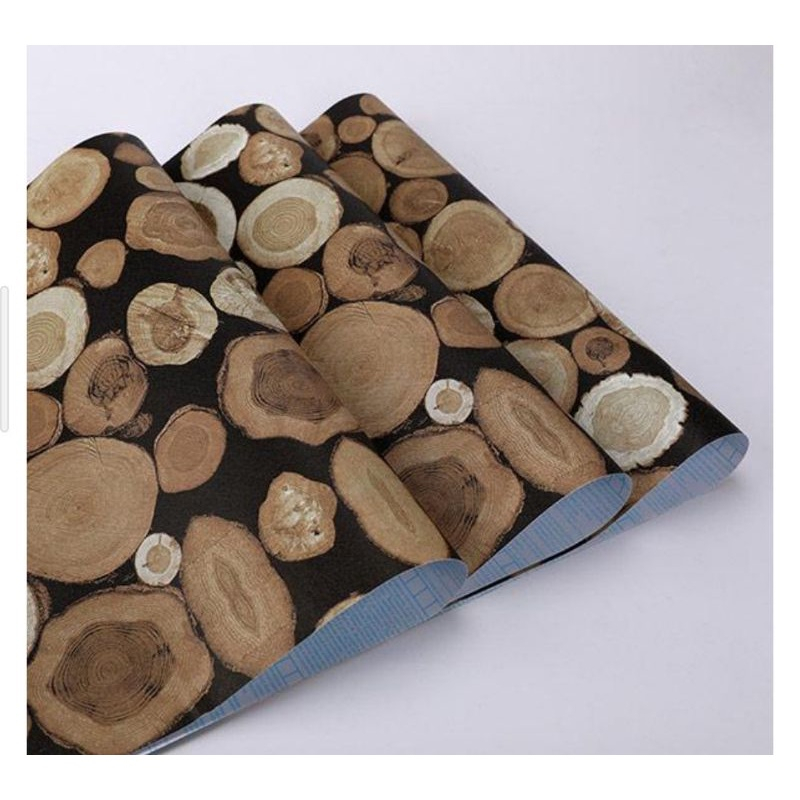 Jual WALLPAPER DINDING MURAH / WALLPAPER MOTIF KAYU BULAT COKLAT 45 CM ...