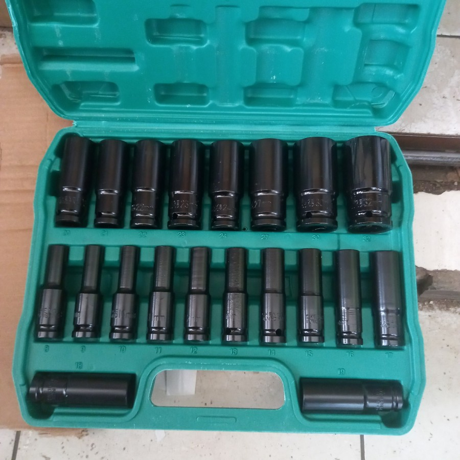 Jual Mata Socket Impact Cordless Panjang set 20Pcs Drive 1/2" Kunci sok ...