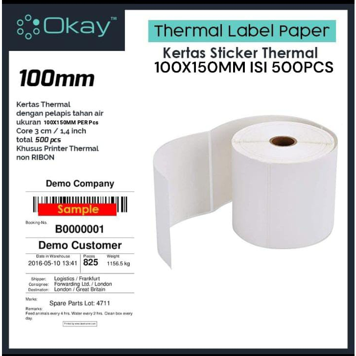 Jual OKAY KERTAS THERMAL LABEL 100X150 mm STICKER LABEL Isi 500 pcs | Shopee Indonesia