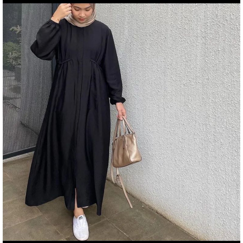 Jual Hazell gamis linen premium tali pinggang | Shopee Indonesia