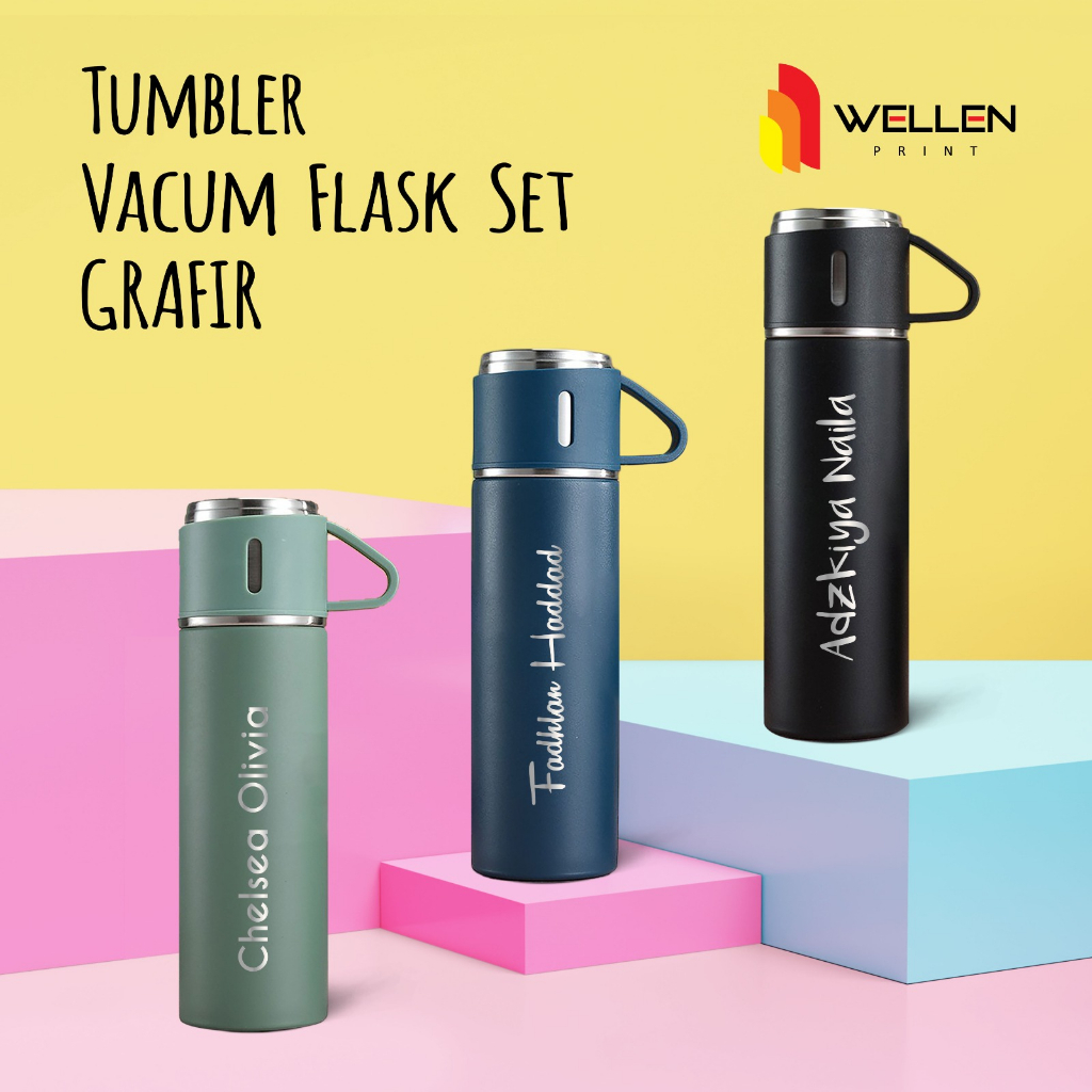 Jual WELLEN PRINT - Set Thermos Mini Vacuum Flask Set 3in1 Grafir ...