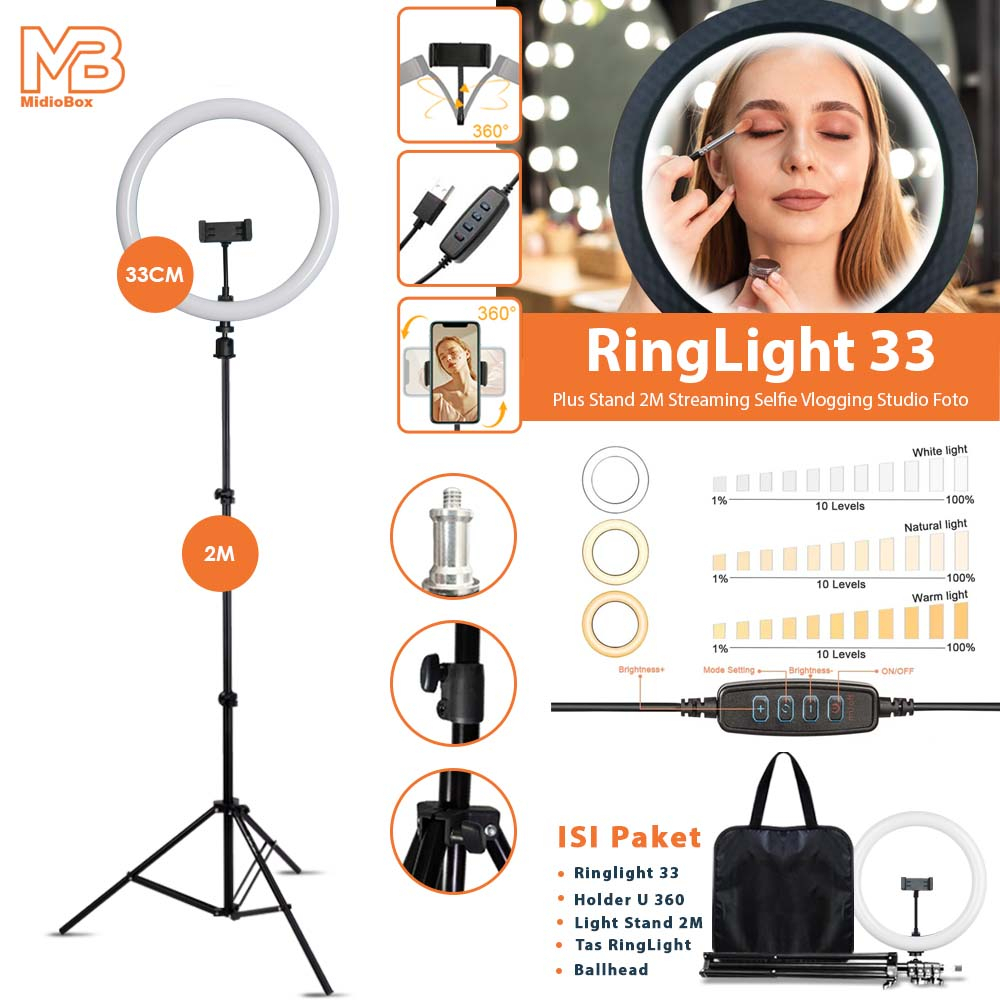Jual Ring Light Midio RL33 Plus Stand Ringlight Bicolour Untuk MUA Vlog ...