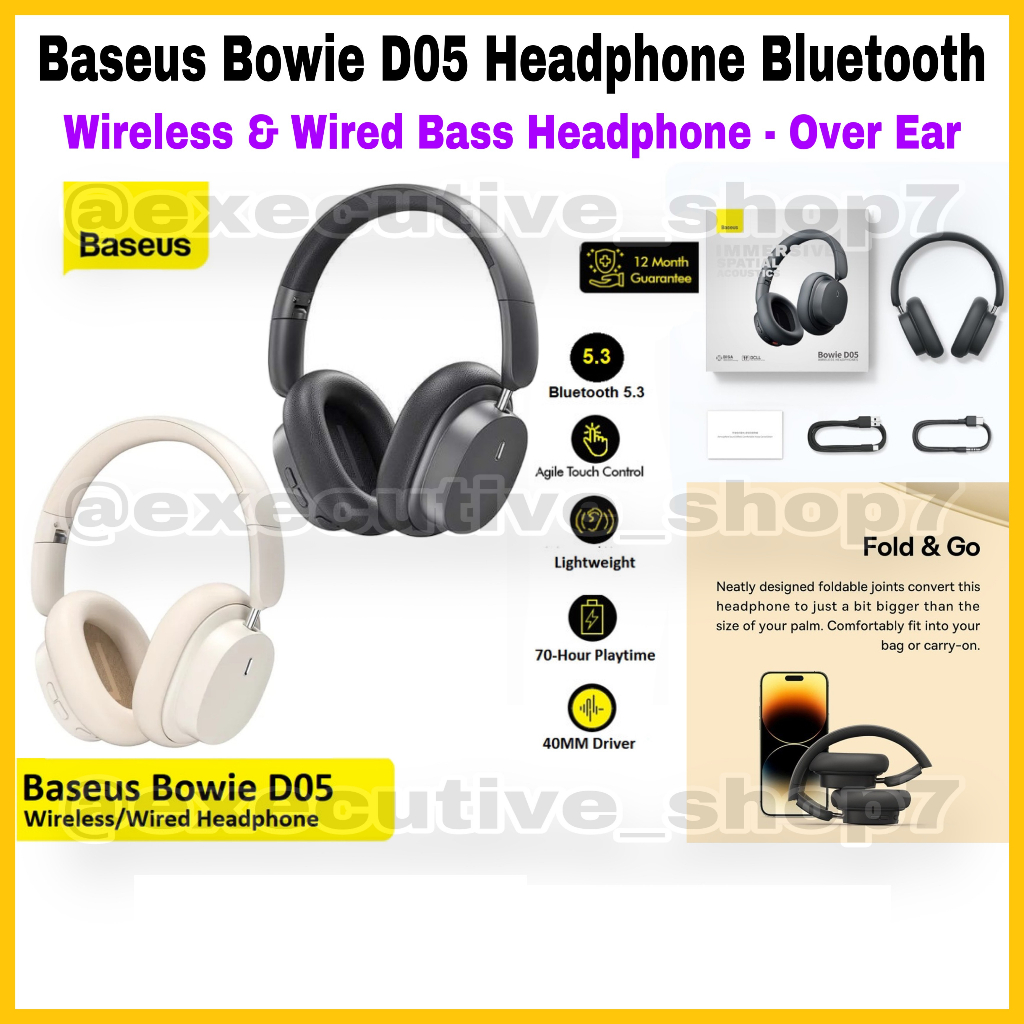 Jual Baseus Bowie D05 Headphone Bluetooth - Wireless & Wired Bass ...