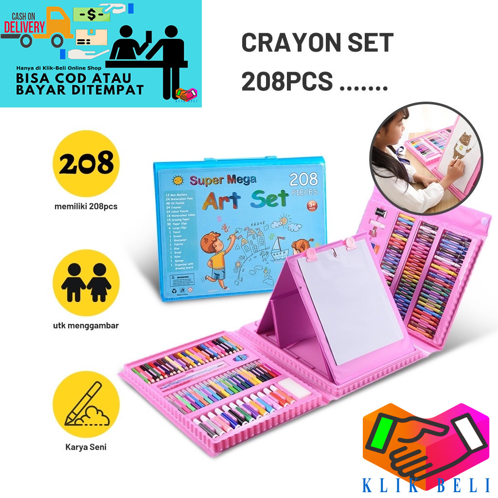 Jual Pensil Warna Crayon Set Isi 68 / 86 / 150 / 208 Pcs Krayon Alat ...