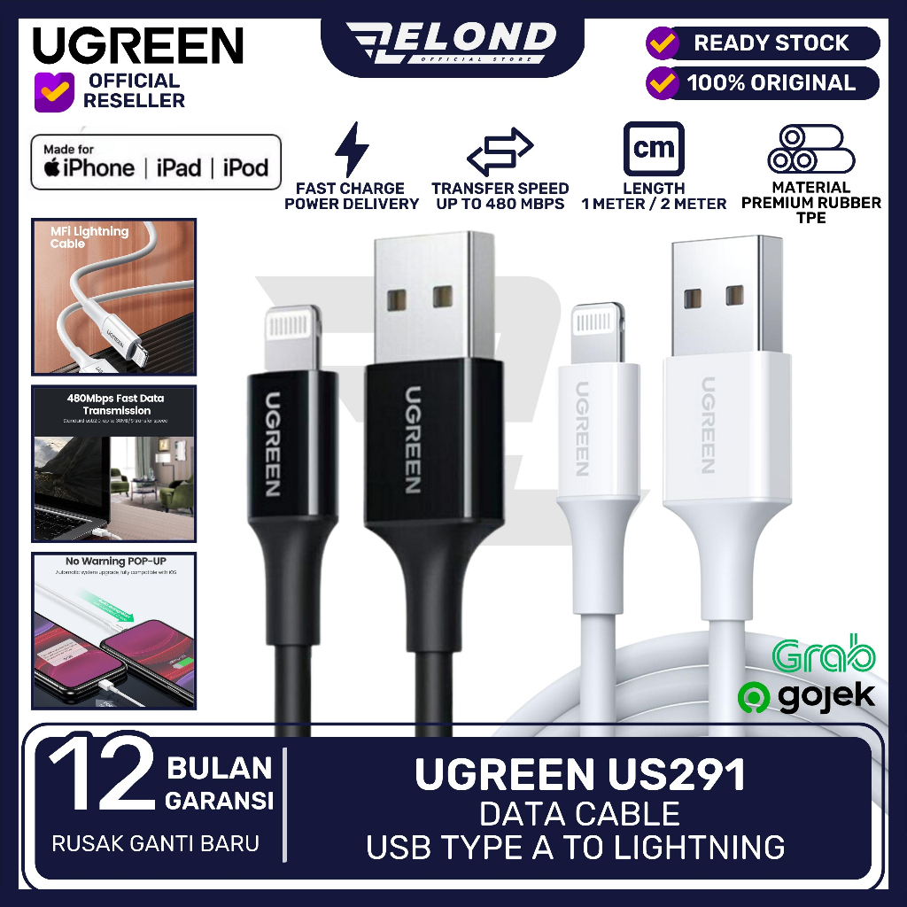 Jual UGREEN Kabel iPhone Lightning USB MFI UGREEN US291 Fast Charging | Shopee Indonesia