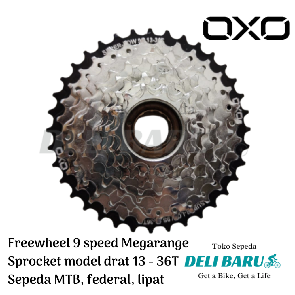 Jual OXO Freewheel 9 speed megarange sprocket model drat 13-36T chrome CP hitam sepeda MTB ...