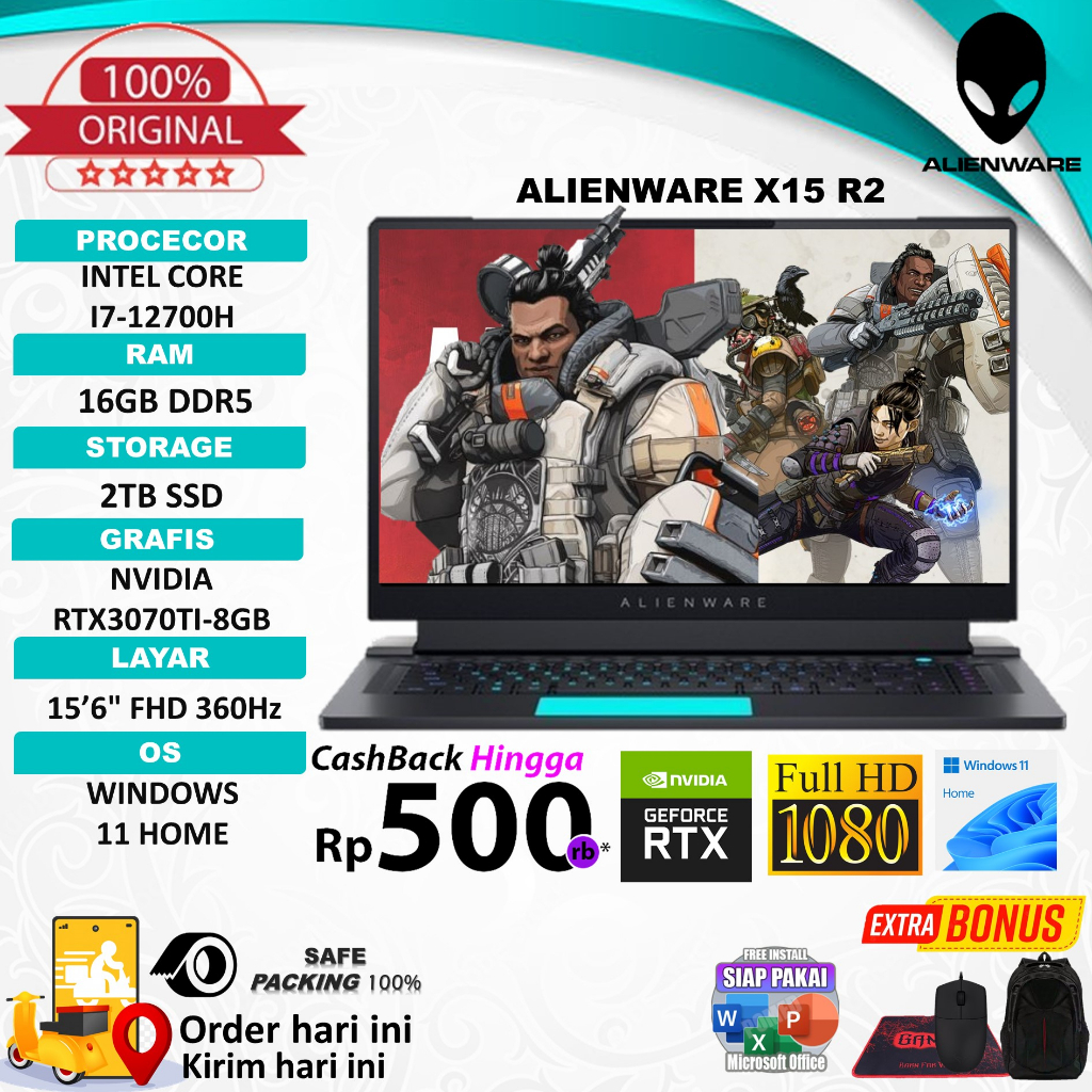 Jual LAPTOPGAMING ALIENWARE X15 R2 INTEL CORE I7 12700H 16GB DDR5 2TB ...