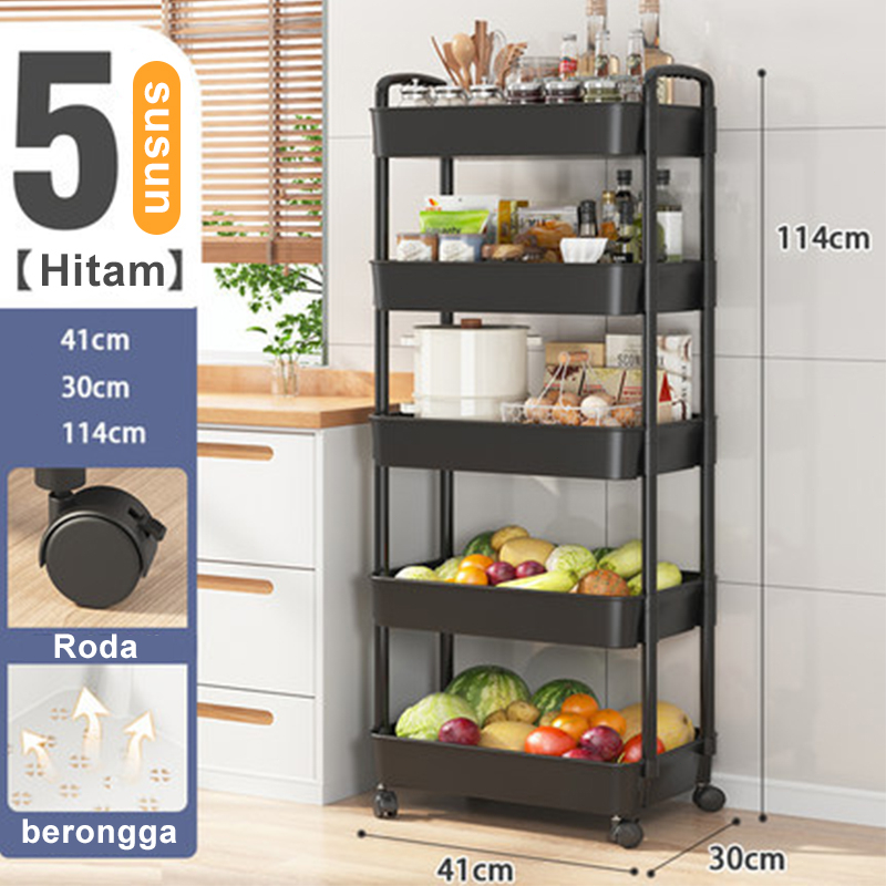 Jual Rak Troli Susun Roda Rak Troli 5 Susun Plastik ABS Rak Penyimpanan ...