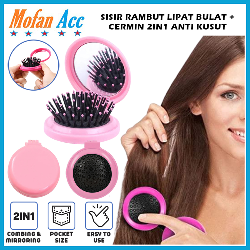 Jual Sisir Rambut + Cermin Bulat Lipat 2in1/ Sisir Pijat Kepala Anti ...