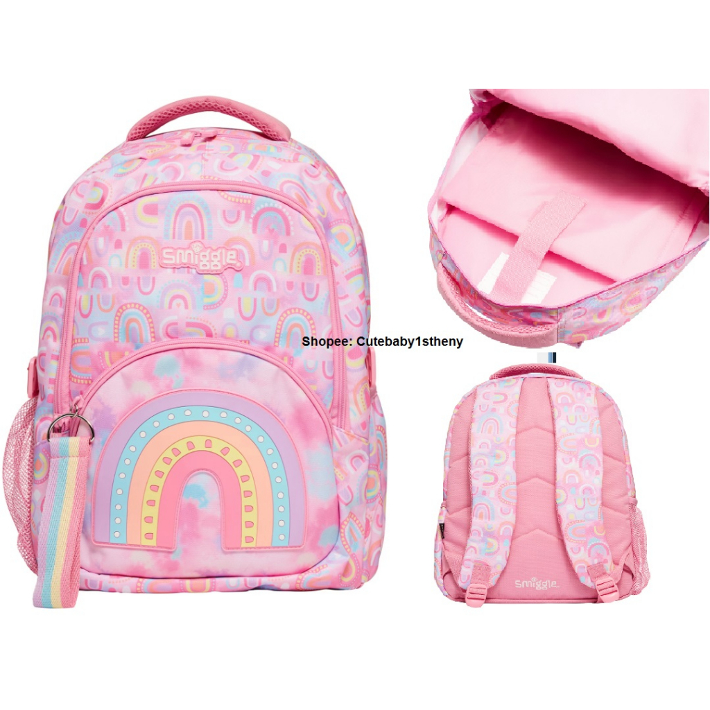 Jual Smiggle pink rainbow backpack lunchbag hardtop bottle original ...