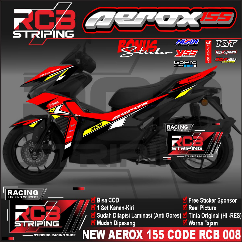 Jual STIKER STRIPING POLET BODY MOTOR YAMAHA ALL NEW AEROX 155 CONECTED ...