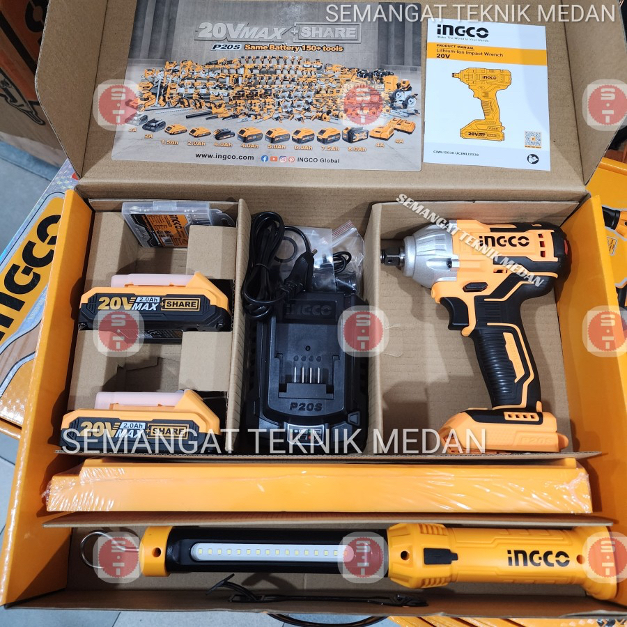Jual PAKET COMBO CORDLESS IMPACT WRENCH SOCK LAMPU SET INGCO 2AH ...