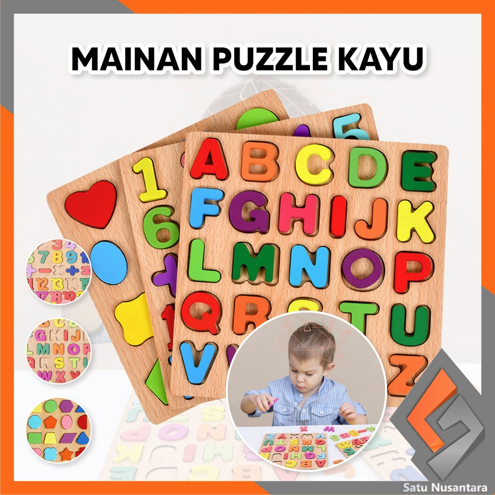 Jual SN-M313 Mainan Edukasi Anak Puzzle Kayu 3D Huruf Angka dan Bangun ...